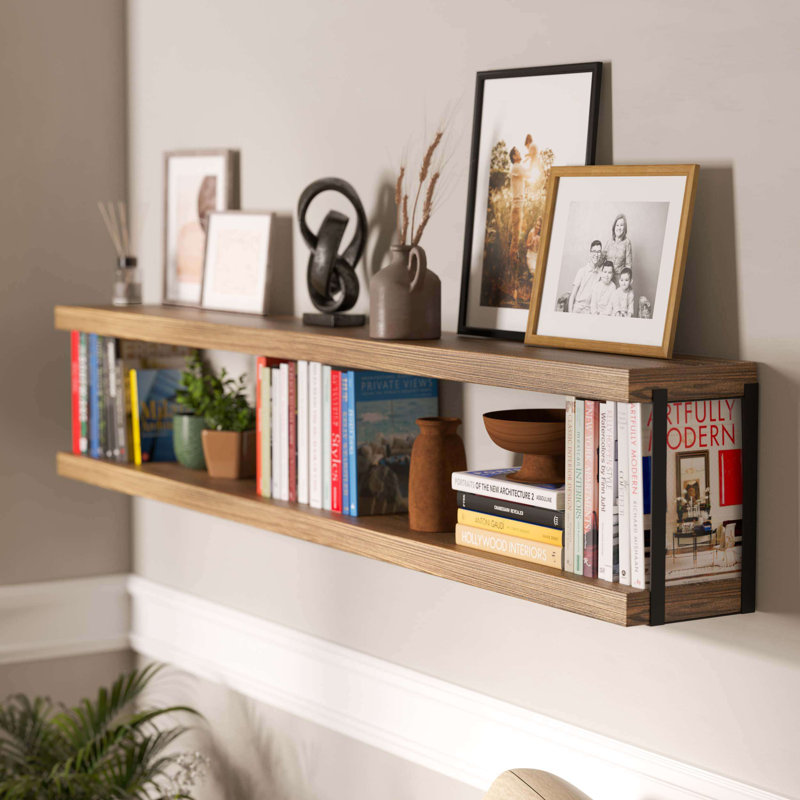 Latitude Run® 60 inch Bookshelves Wall Mounted, Living Room Shelves, Floating Wood Shelf ...